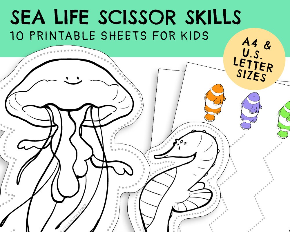 Sea Life Scissor Skills Cutting Practice & Colouring for Kids - Etsy