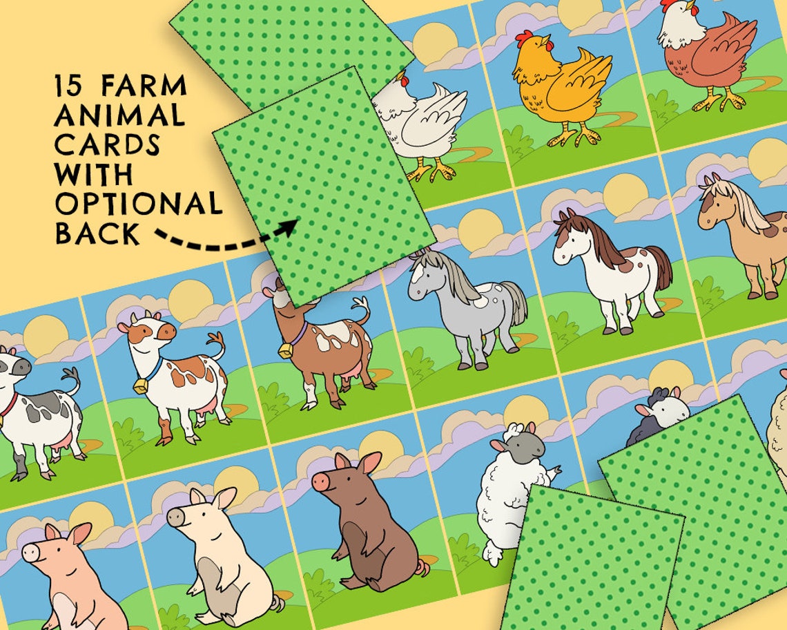 Farm Animal Matching Memory Game for Kids | 15 Printable Card Tile ...