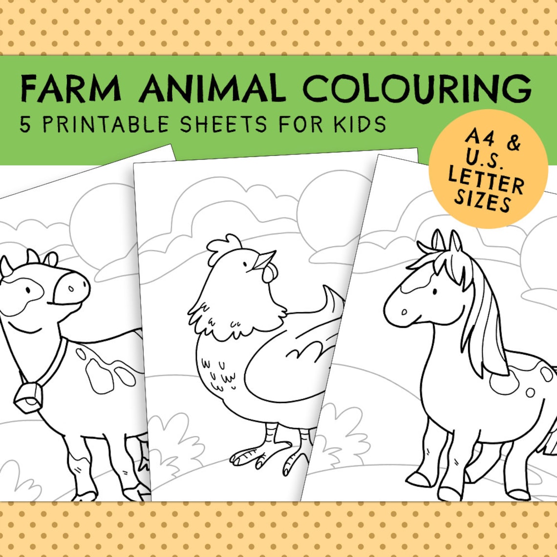 Farm Animal Colouring Pages for Kids | 5 Printable Sheets | Instant ...