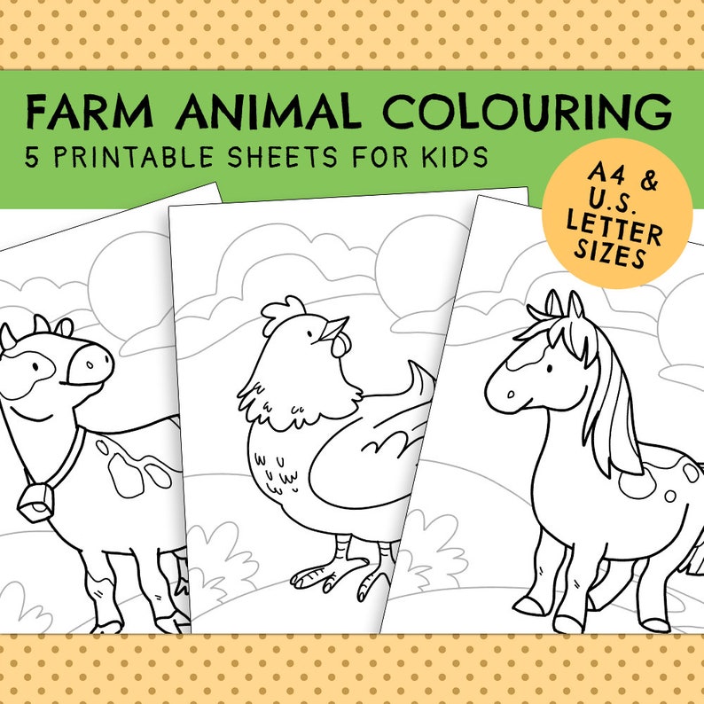 Farm Animal Colouring Pages for Kids | 5 Printable Sheets | Instant ...