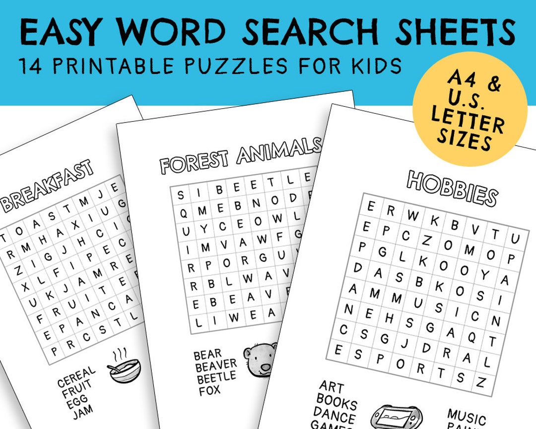 Easy Word Search Sheets for Kids Volume 2 14 Printable - Etsy