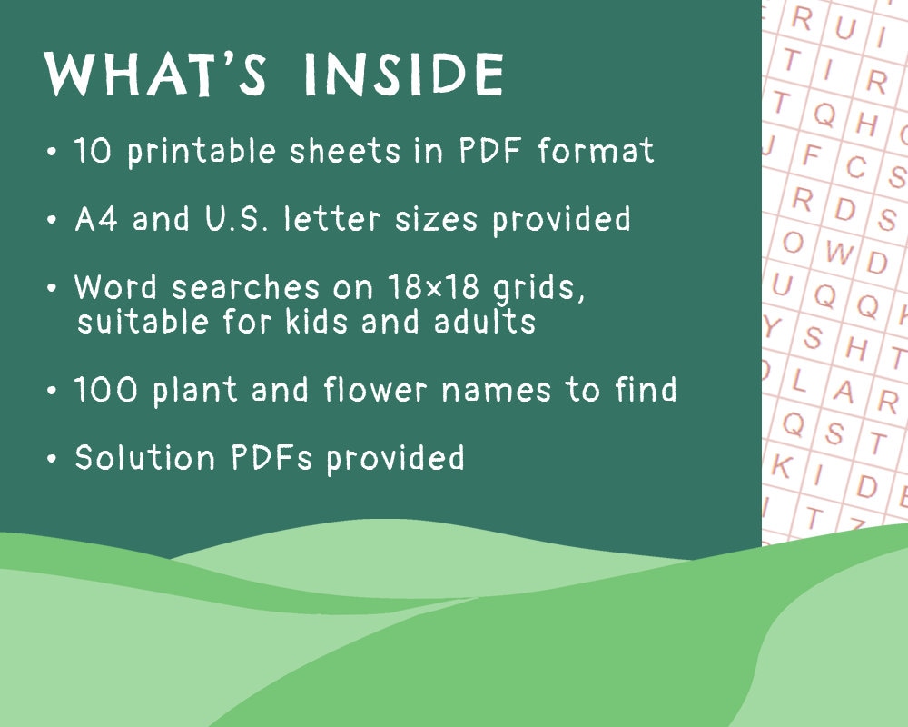 Flower Word Searches (10 Printable Sheets) | Instant Digital Download ...