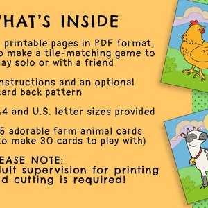 Farm Animal Matching Memory Game for Kids | 15 Printable Card Tile ...