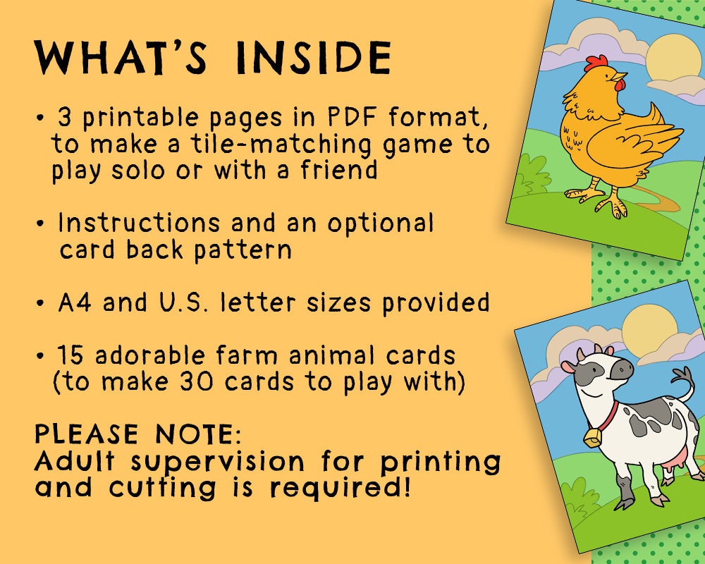 Farm Animal Matching Memory Game for Kids | 15 Printable Card Tile ...