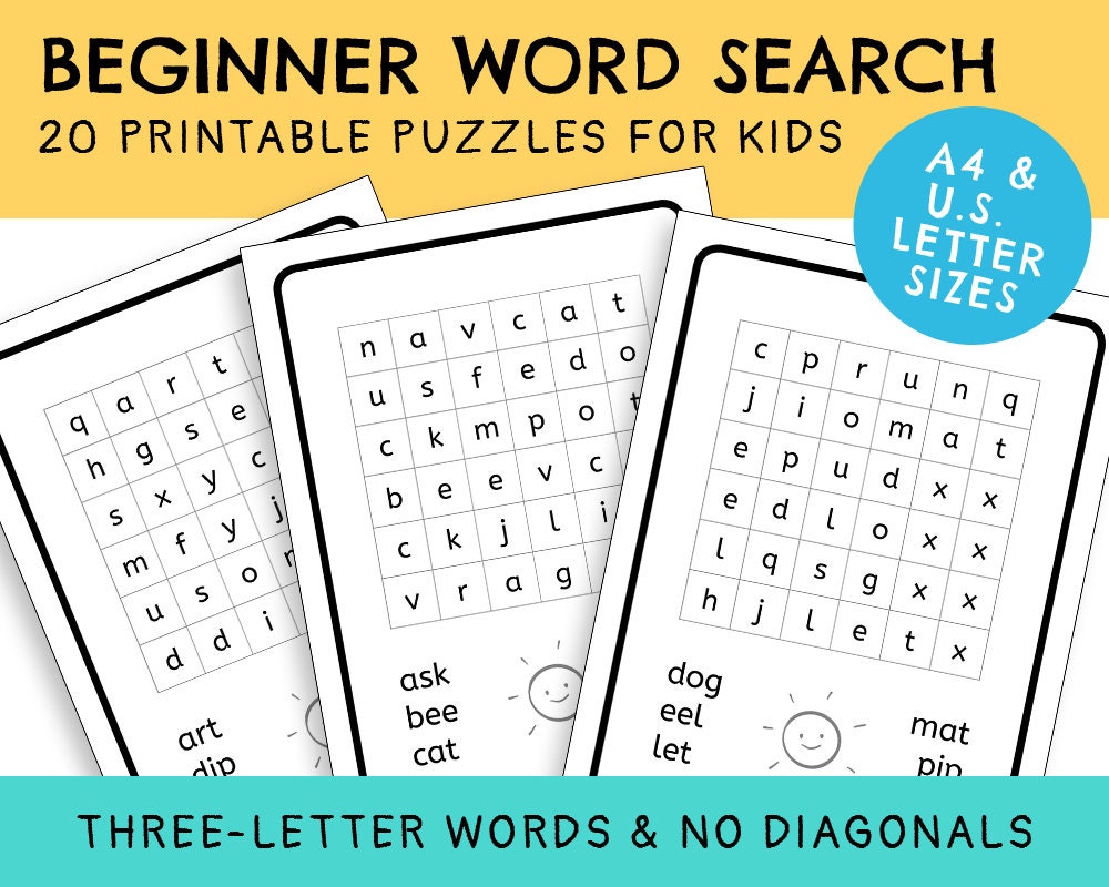 Easy Three-letter Word Search Sheets for Kids & Beginners 20 - Etsy