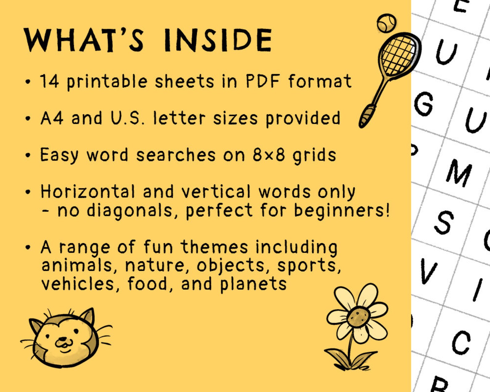 Easy Word Search Sheets for Kids (14 Printable Puzzles) | Instant ...