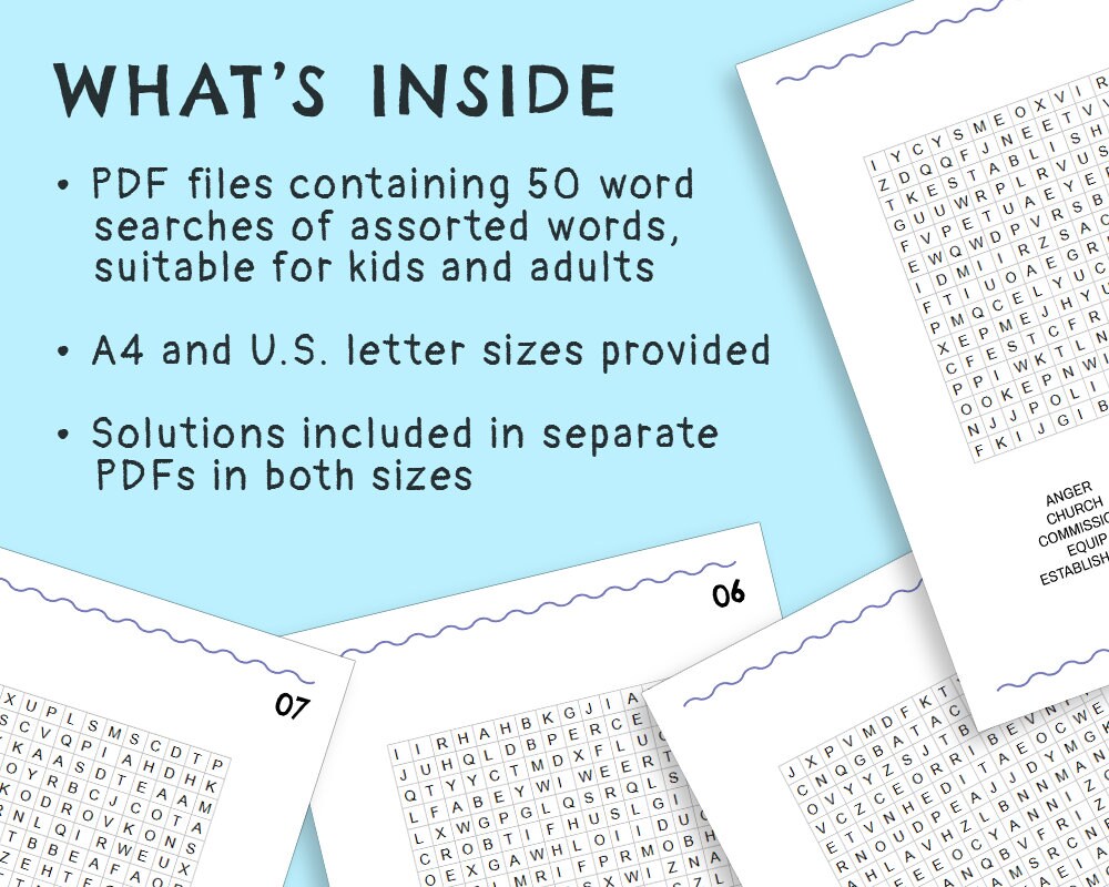 Assorted Word Searches (50 Printable Sheets) | Instant Digital Download ...