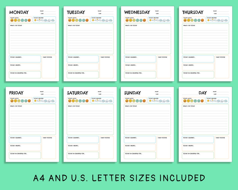 Digital Daily Journal Pages | Printable Diary Planner Template for Kids ...