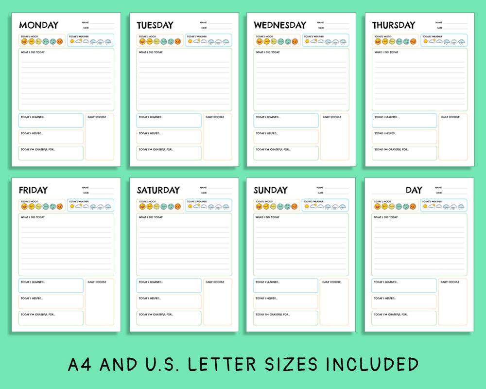 Digital Daily Journal Pages | Printable Diary Planner Template for Kids ...