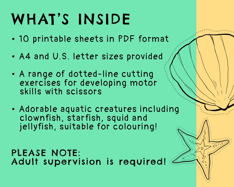 Sea Life Scissor Skills Cutting Practice & Colouring for Kids | 10 ...