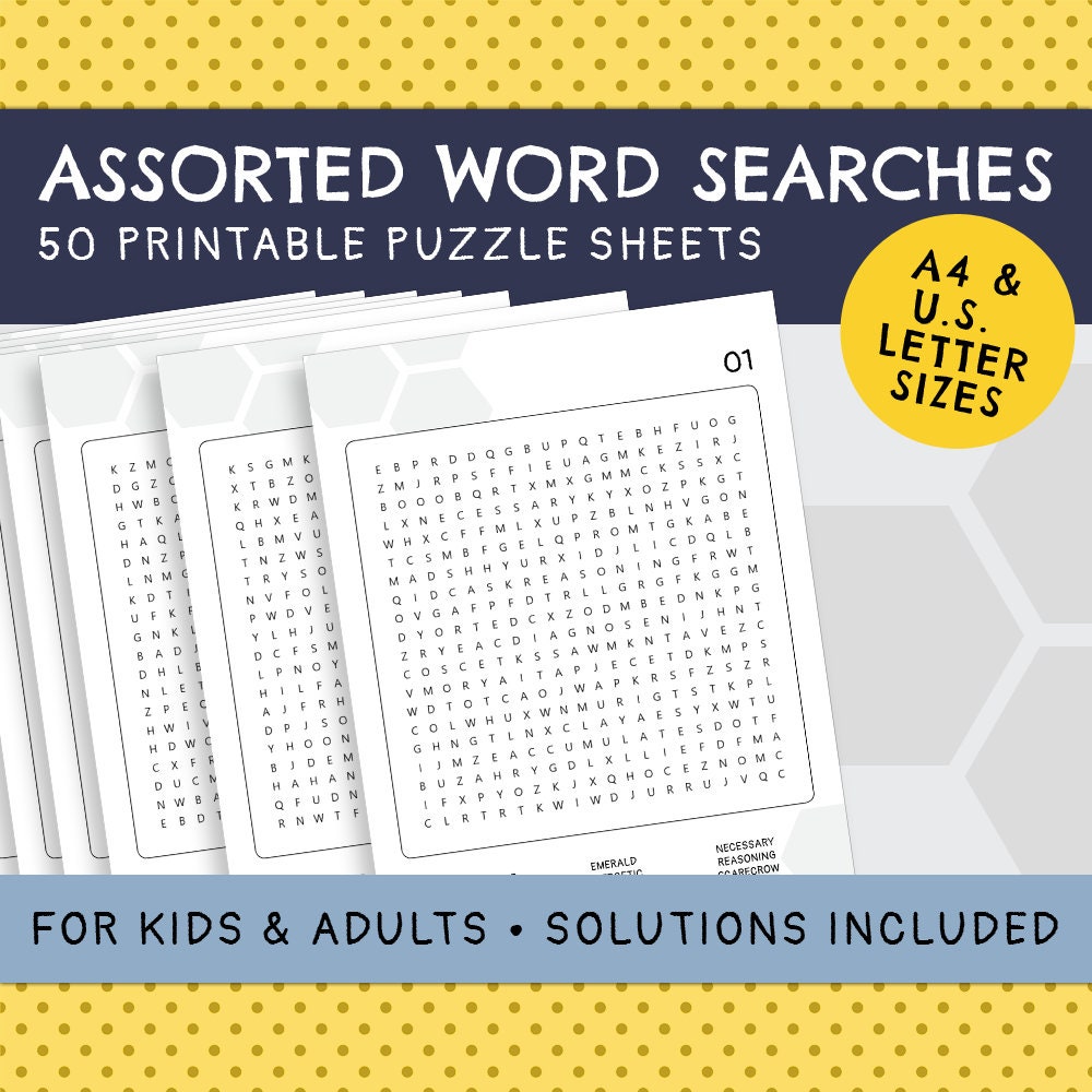 Assorted Word Searches, Volume 2 (50 Printable Sheets) | Instant ...