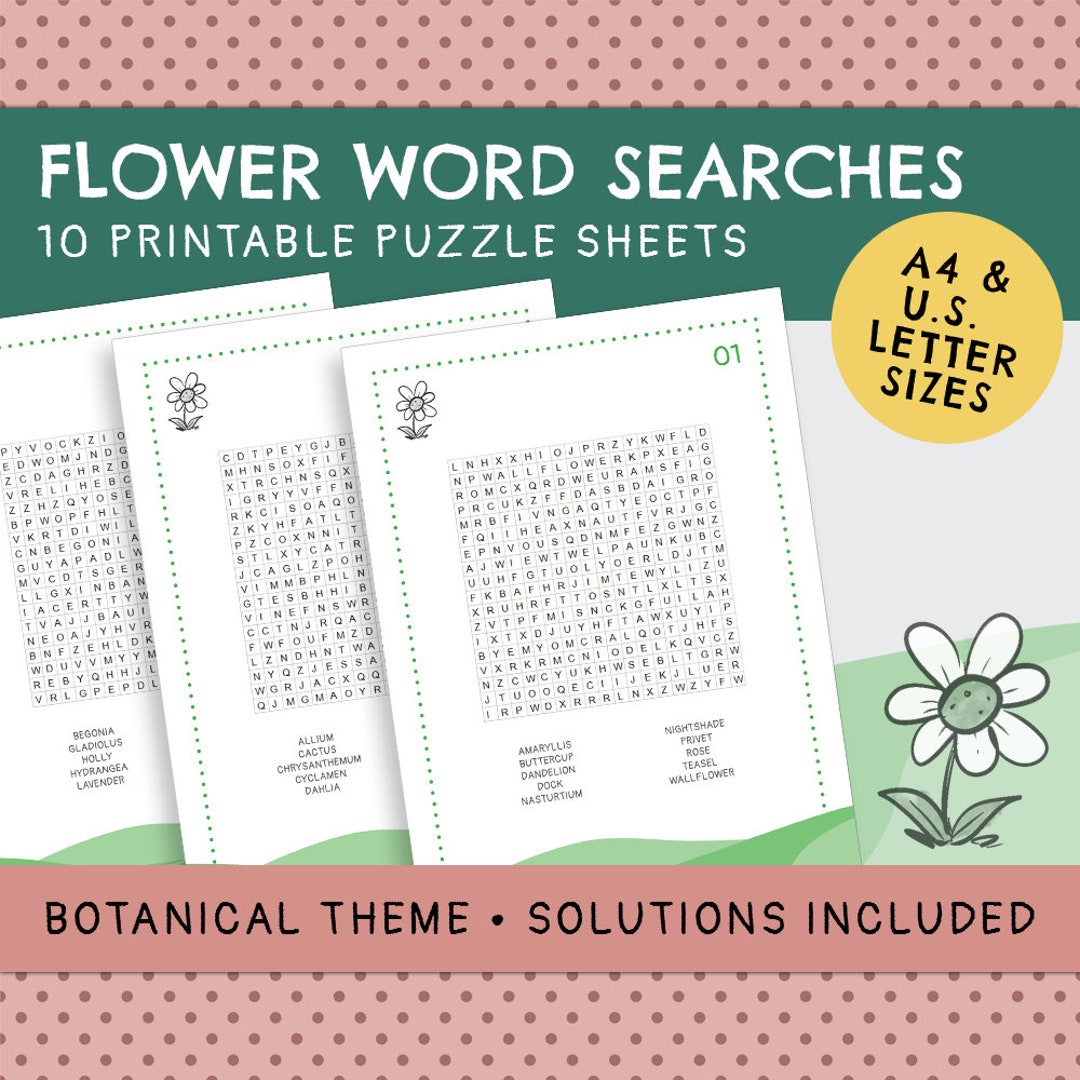 Flower Word Searches (10 Printable Sheets) | Instant Digital Download ...