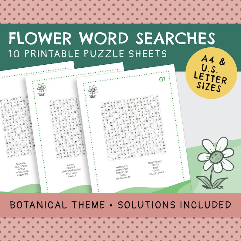 Flower Word Searches (10 Printable Sheets) | Instant Digital Download ...