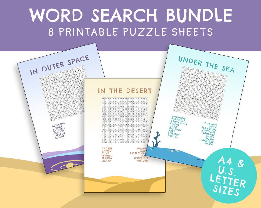 Word Search Sheets for Adults & Kids 8 Printable Puzzles - Etsy