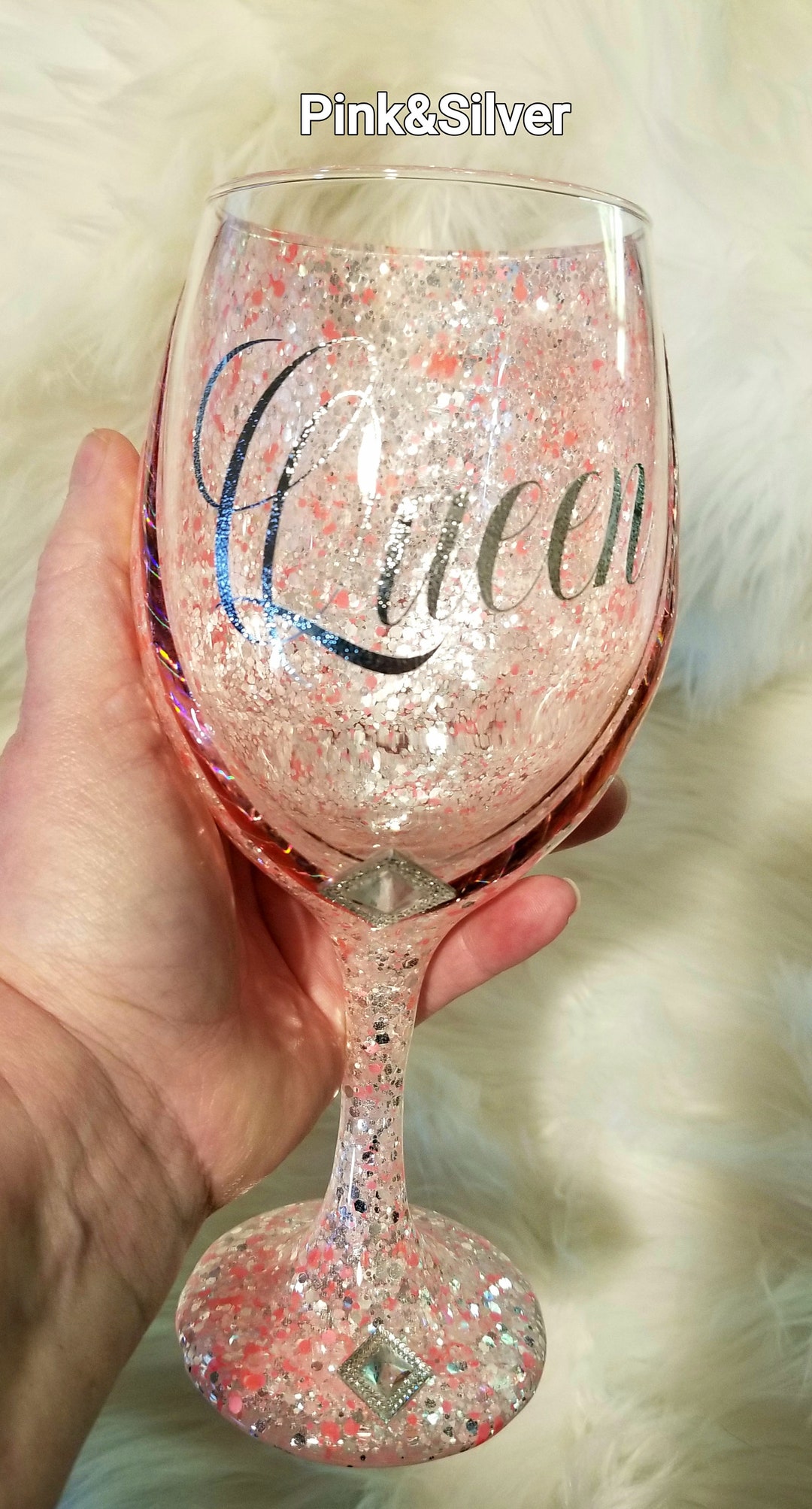 Personalized, Glitter, Rhinestone, Wine Glasses,smooth Finish ...