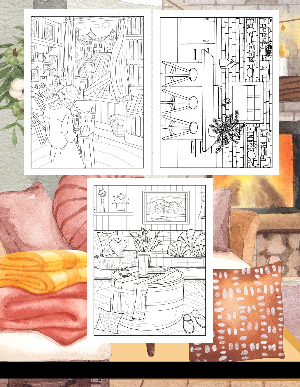 Amazing Home Interior Adult Coloring Book for Adults/35 Coloring Pages ...