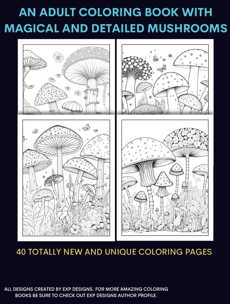 Mushroom Forest Coloring Book /40 Unique and Magical Detailed - Etsy