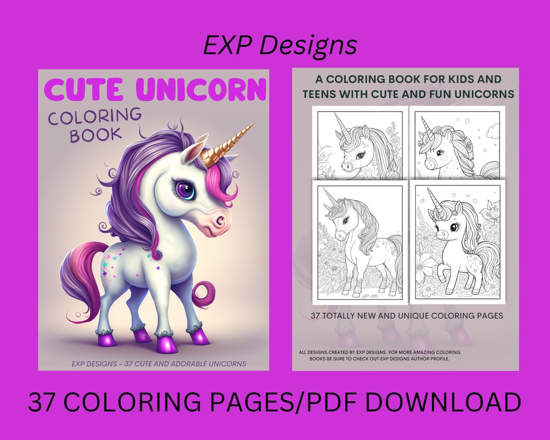 Cute Unicorn Coloring Book /37 Unique and Fun Cartoon Designs With ...