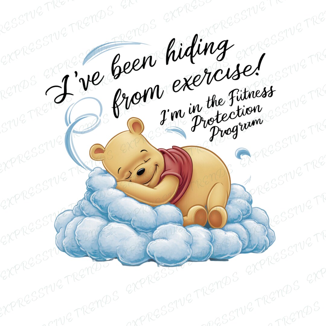 Funny Exercise PNG, Digital Png Design, Lazy Pooh Bear Sleeping, Humour ...