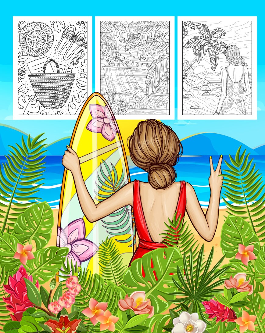 Tropical Beach Vacations Coloring Book for Adults/30 Digital - Etsy