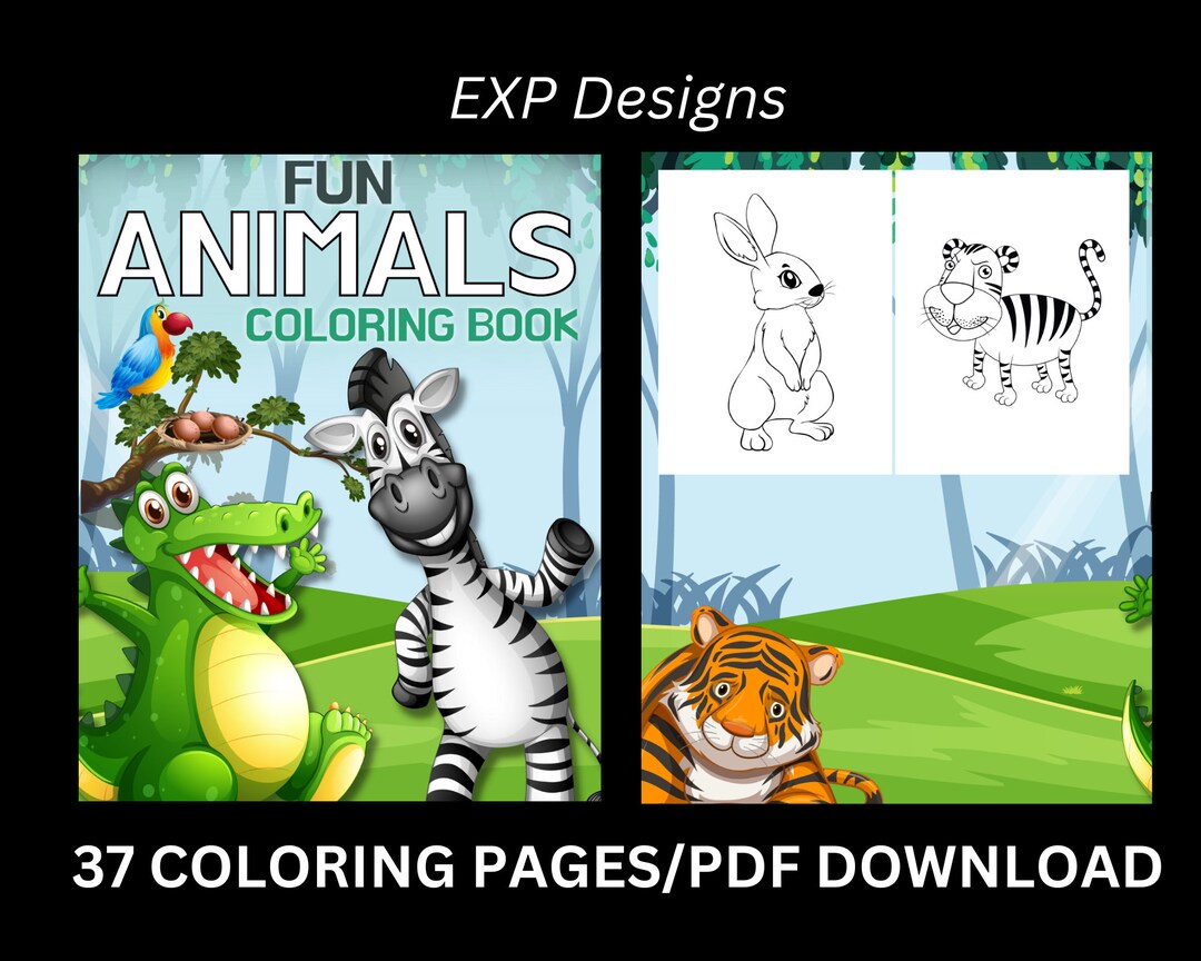 Fun Animals Coloring Book for Adults and Kids - Exciting Cartoon ...
