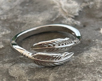 Sterling Silver Double Feather and Turquoise Ring - Etsy