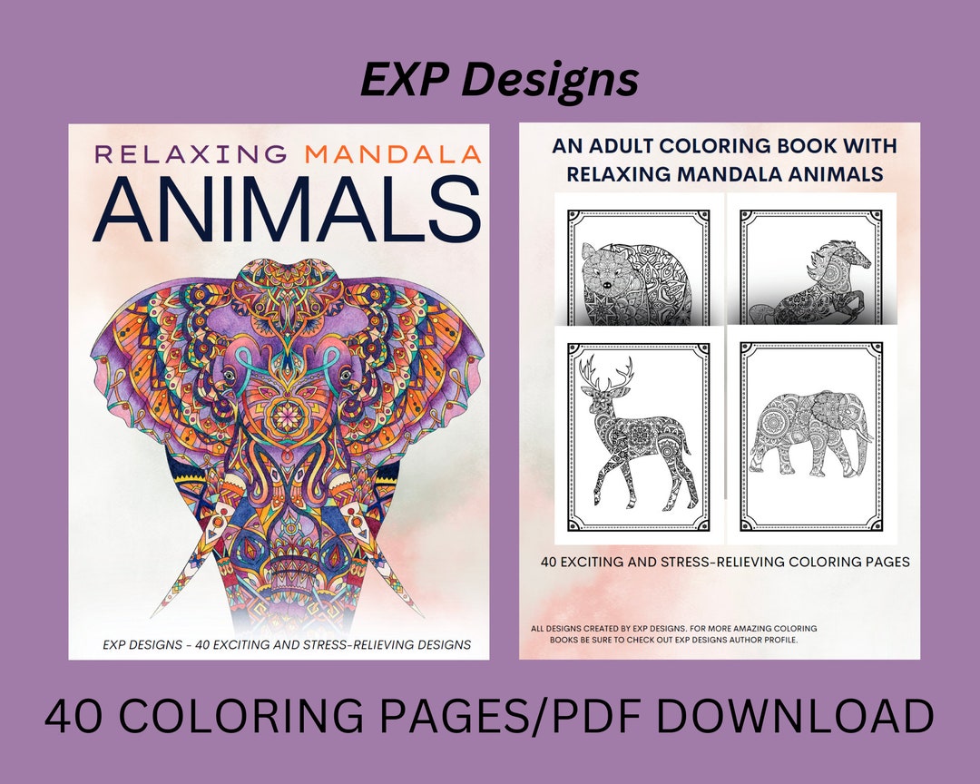 Relaxing Animal Mandalas Coloring Book for Adults /40 Unique and ...