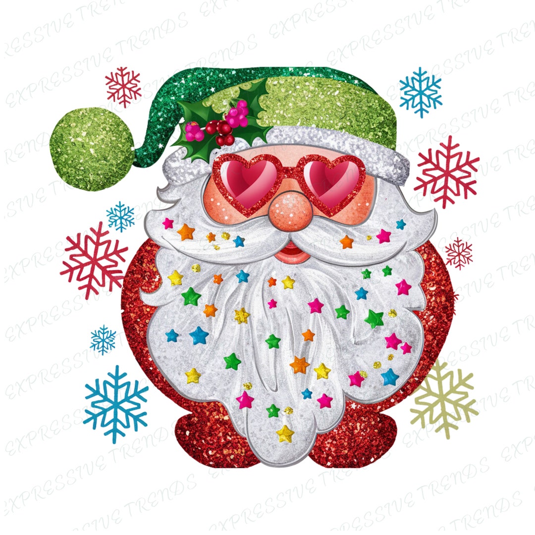 Glitter Santa With Sunglasses PNG Christmas,cute Christmas Design ...