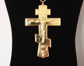 RELIGIOUS PECTORAL CROSS Crucifix Corpus Christi Gold & Wood Catholic ...