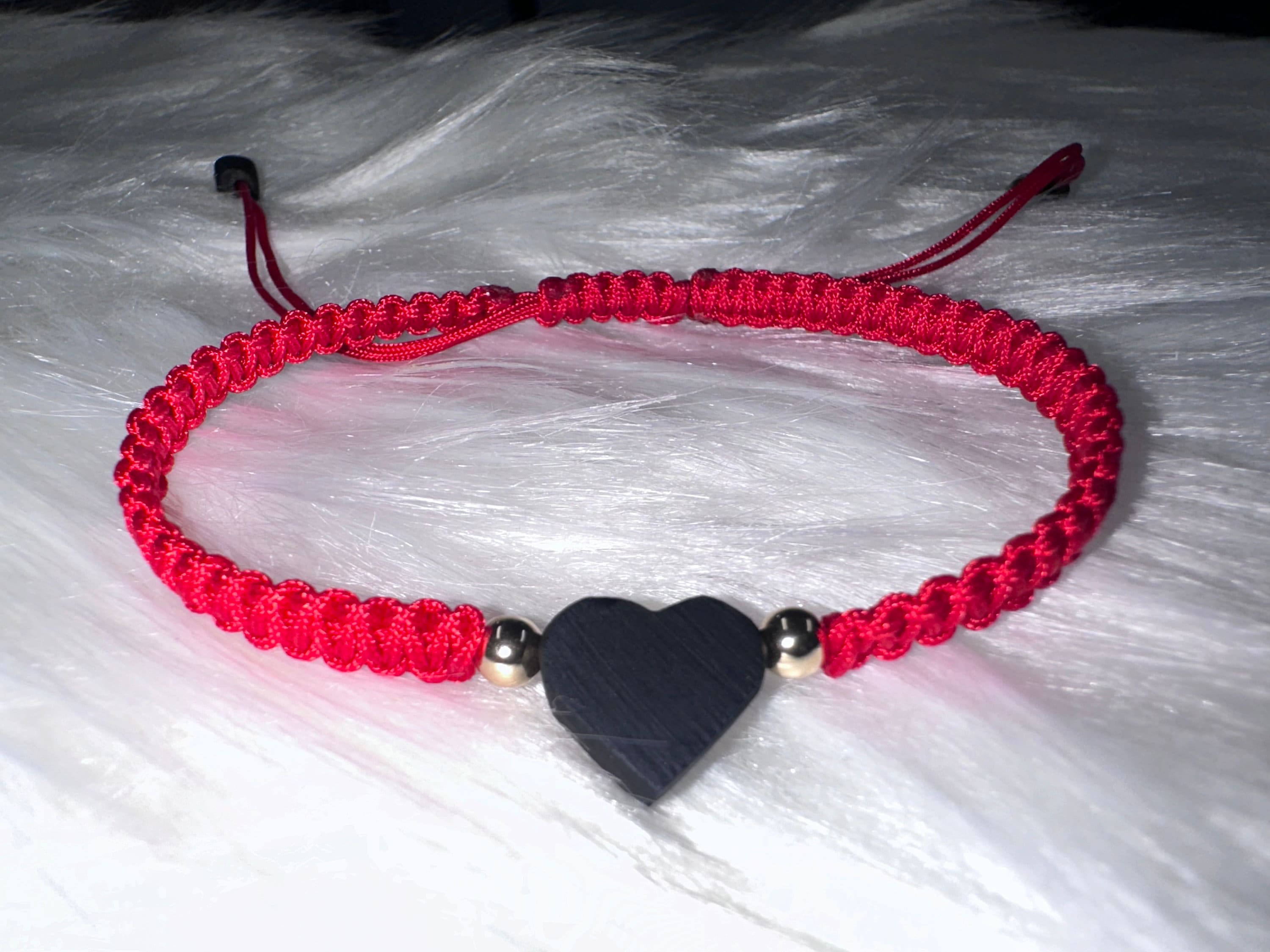 Genuine Heart Azabache With 14k Gold Beads, Redstring Adjustable ...