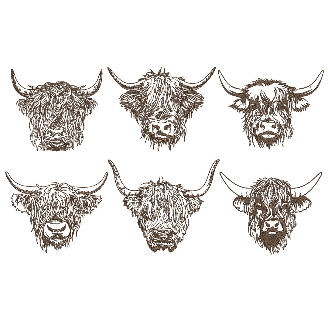 6 Scottish Highland Cow Machine Embroidery Designs, Farm Animal Bundle ...