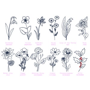 24 Birth Flowers Machine Embroidery Design Bundle, Birth Flower ...