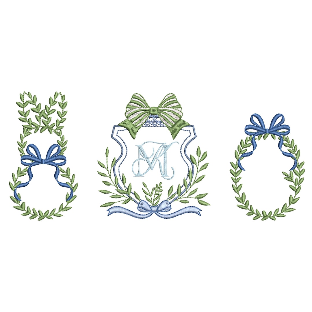 Easter Greenery Bunny Monogram Crest Wreath for Machine Embroidery ...