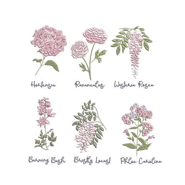 Machine Embroidery Design Pink Flowers - Etsy
