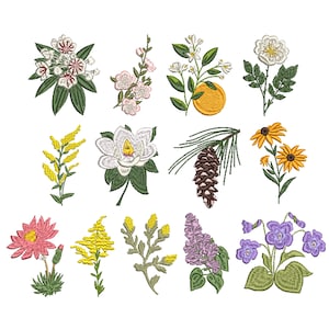 50 U.S. State Flowers Machine Embroidery Design, Flower Pattern Instant ...