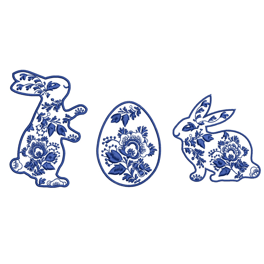 Easter Chinoiserie Bunny for Machine Embroidery Blue and White Spring ...