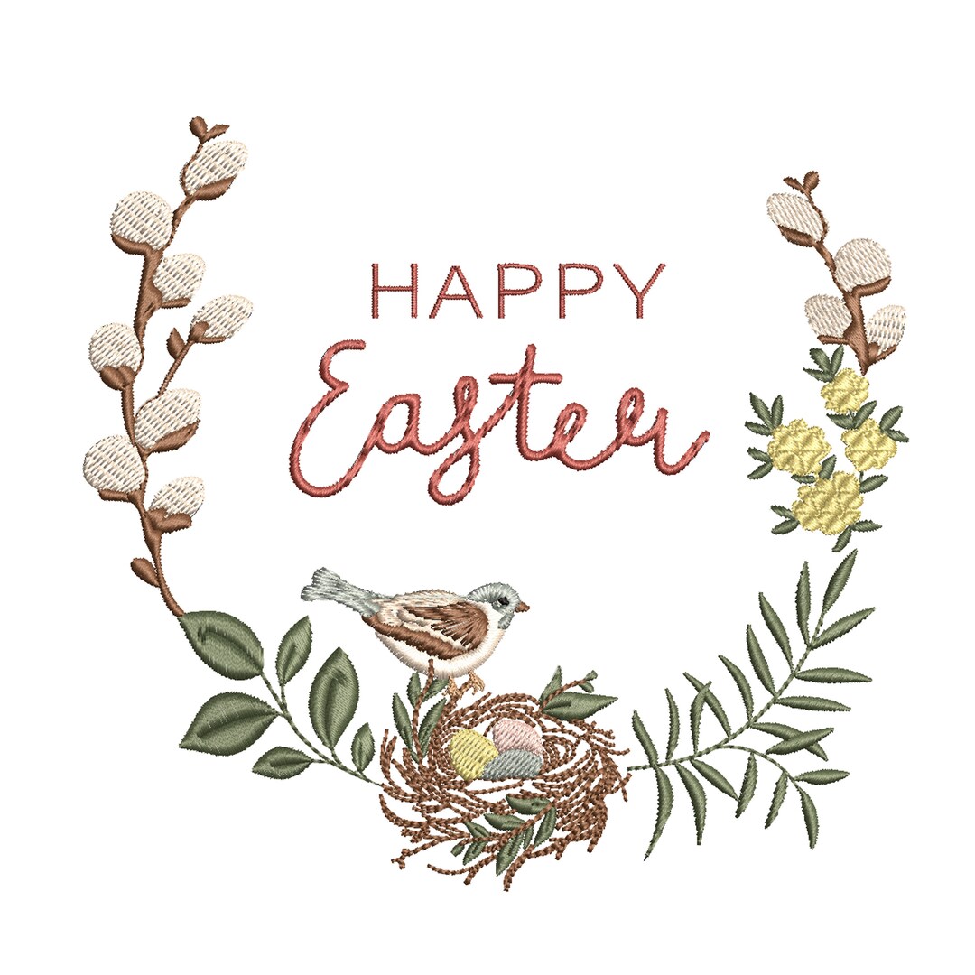 Easter Spring Wreath Machine Embroidery Design, Flower Floral Bird ...