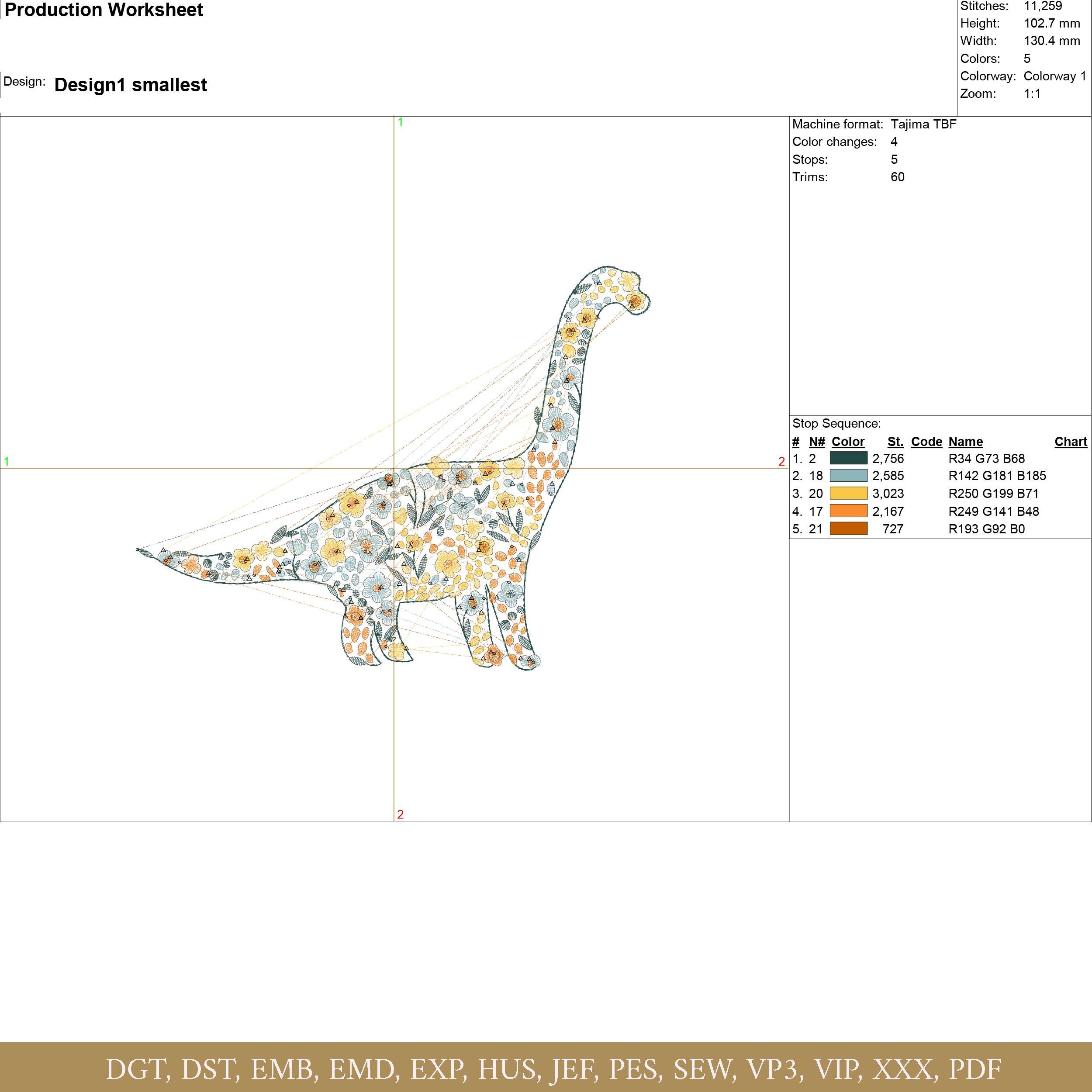 Flower Brontosaurus Dinosaur Machine Embroidery Design, Baby Floral ...