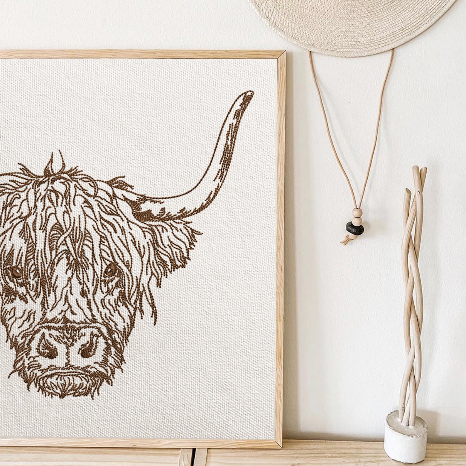 Scottish Highland Cow Machine Embroidery Design, Floral Farm Animal ...