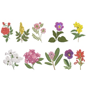 50 U.S. State Flowers Machine Embroidery Design, Flower Pattern Instant ...