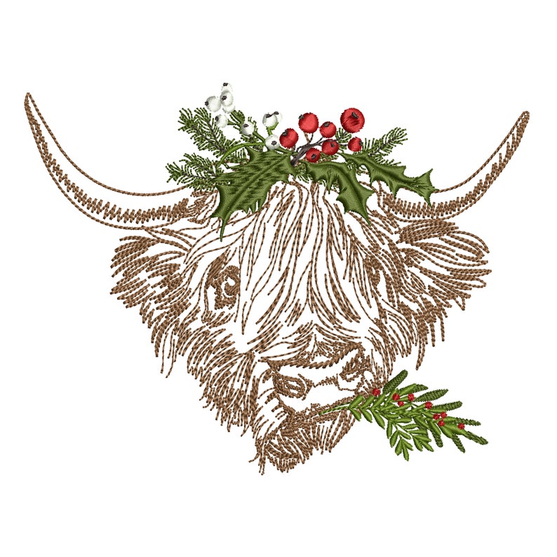 Christmas Scottish Highland Cow Machine Embroidery Design, Floral Farm ...