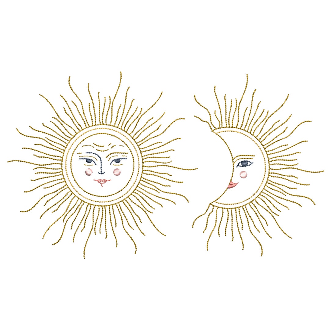 Sun and Moon Machine Embroidery Design, Pattern Instant Download Zip ...