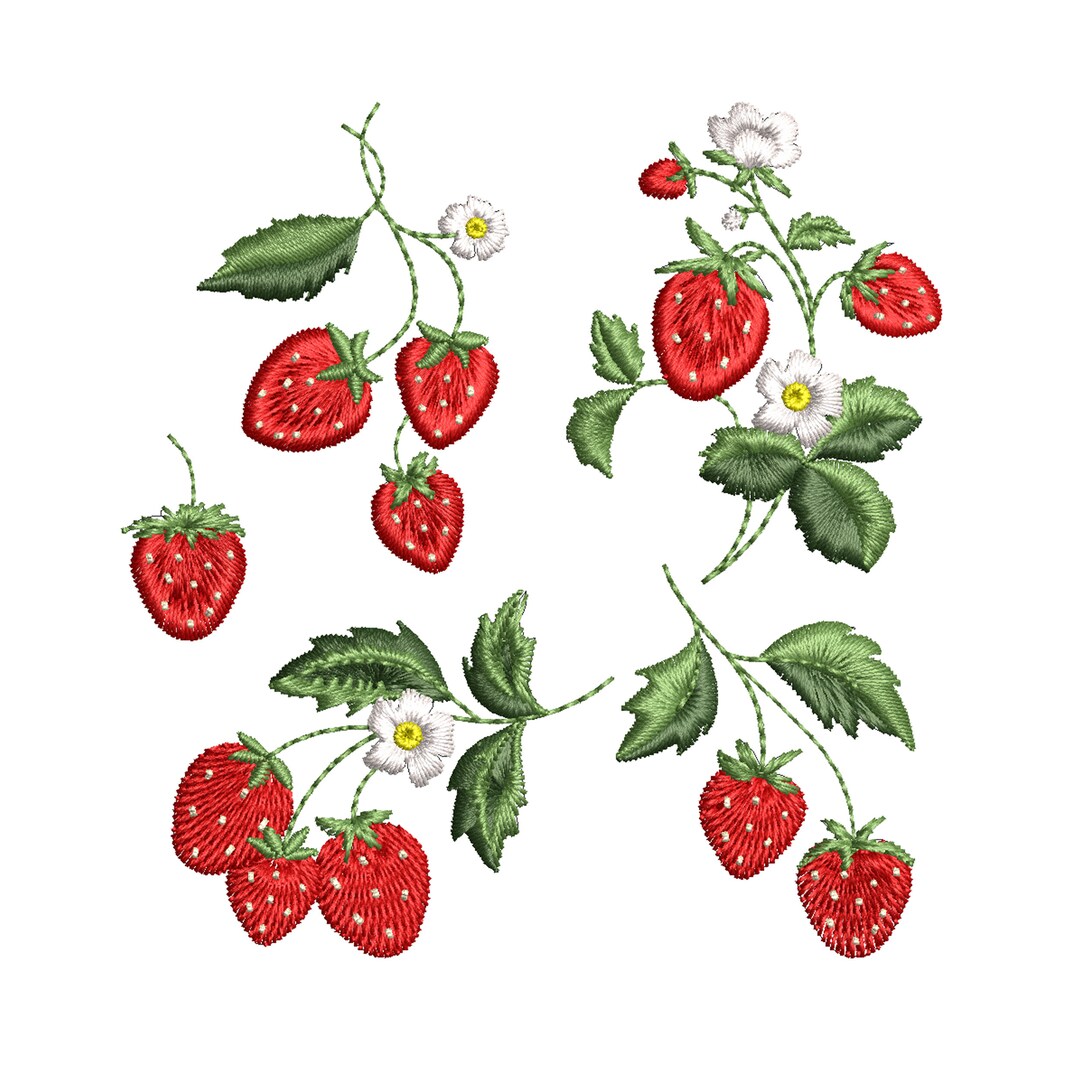 Mini Strawberry Machine Embroidery Design Set, Tiny Botanical Flower ...