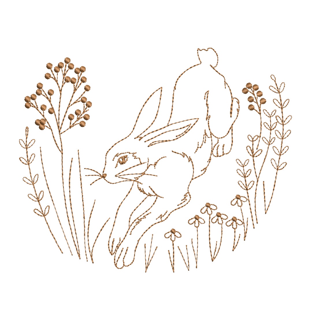 Forest Hare Machine Embroidery Design, Floral Easter Bunny Instant ...
