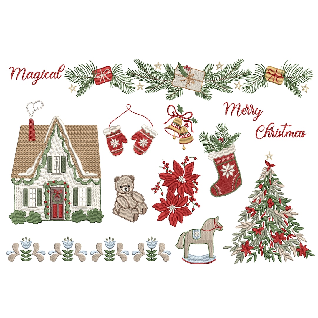 Magical Christmas Machine Embroidery Bundle, 12 Elements Holly Border ...