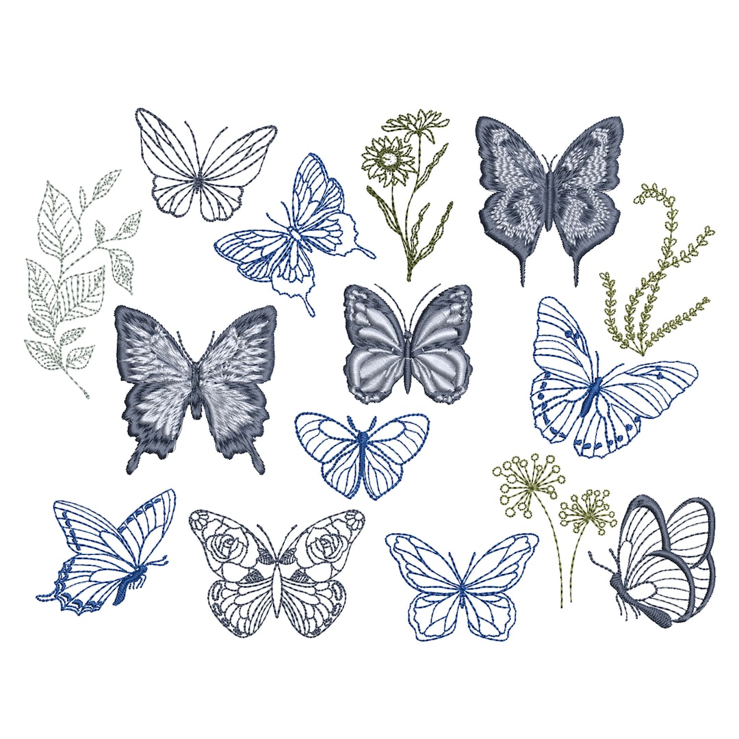 11 Butterfly Machine Embroidery Designs, Wildflower Flower Butterflies ...