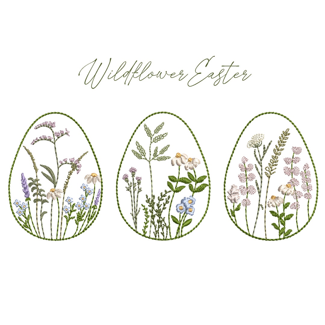 3 Easter Wildflower Egg Machine Embroidery Designs, Spring Flower Eggs ...