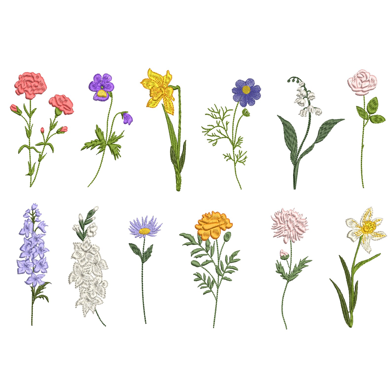 24 Flowers Machine Embroidery Design Birth Flower Floral - Etsy UK