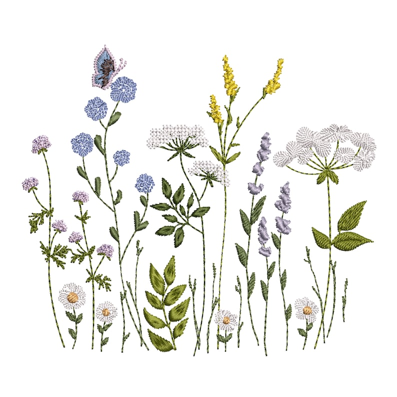 Wildflowers Machine Embroidery Floral Meadow Wild Flower Botanical ...
