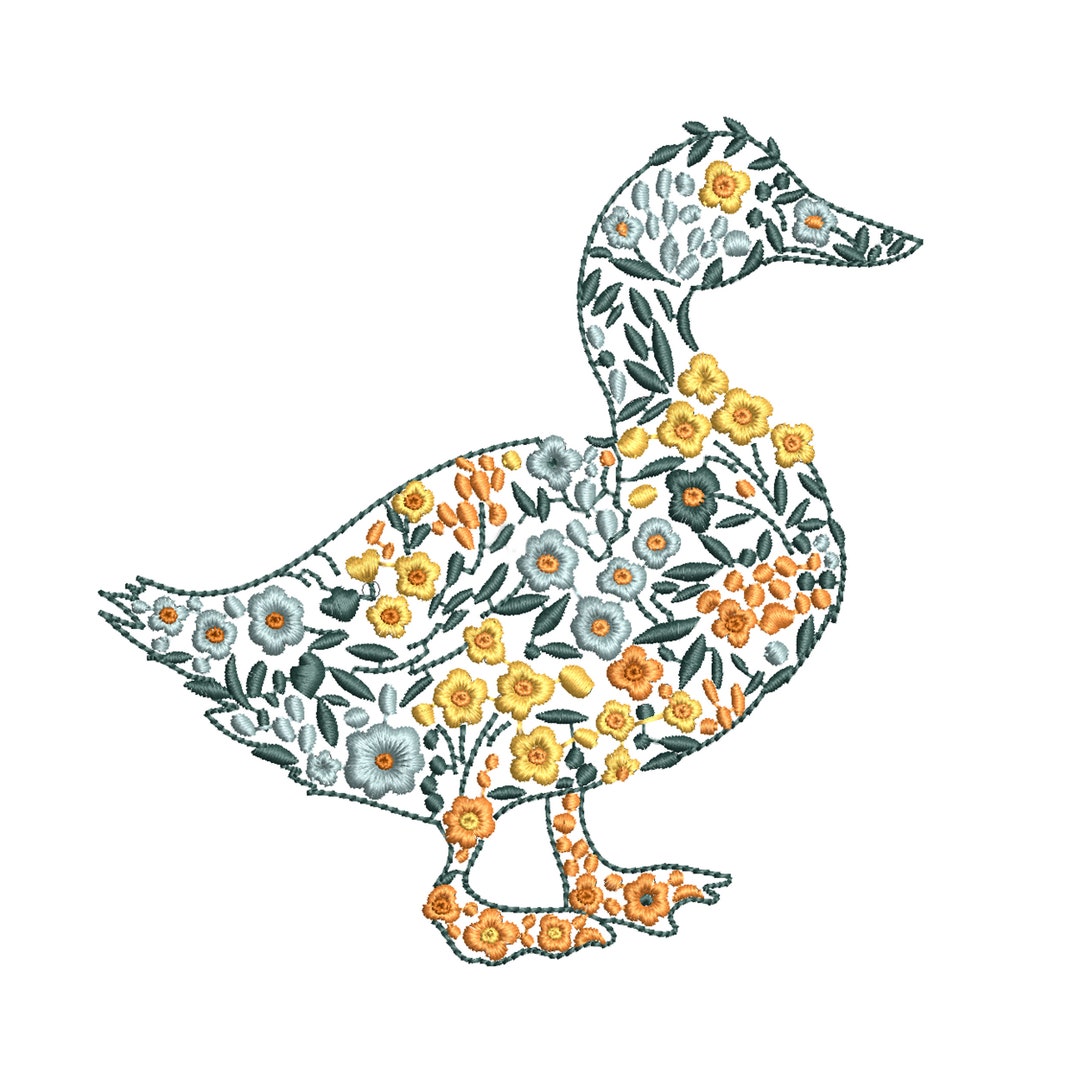 Flower Duck Machine Embroidery Design, Blue and White Floral ...